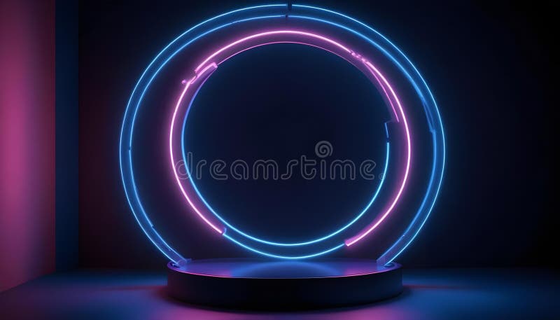 A Circular Neon Light Frame with a Dark Background, Stock Illustration ...