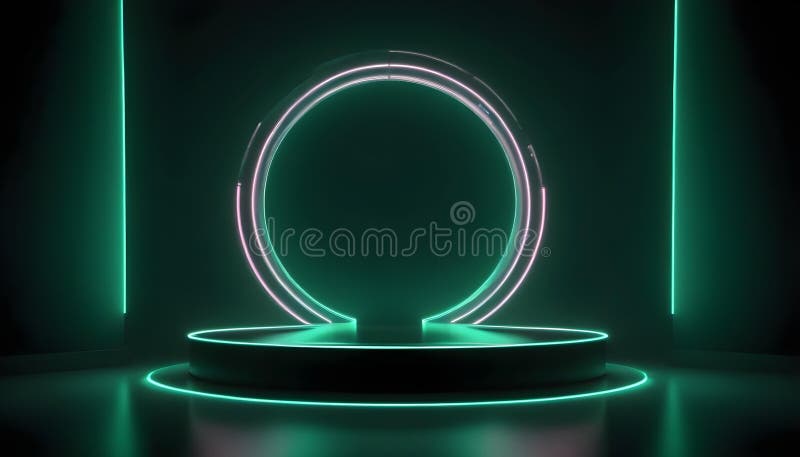A Circular Neon Light Frame with a Dark Background, Stock Illustration ...