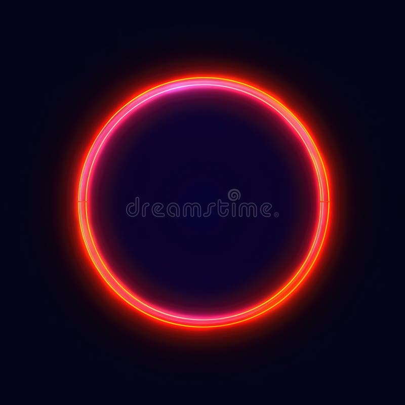 Circular Neon Light Rings on Dark Background with Reflective Surface ...