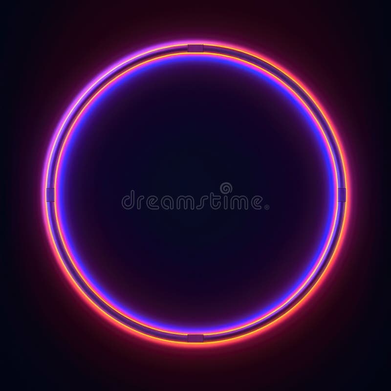 Circular Neon Light Rings on Dark Background with Reflective Surface ...