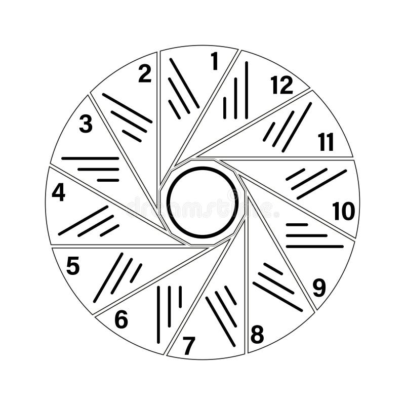 Circular Number Wheel. Black and White Dial. Twelve Section Clock Face ...