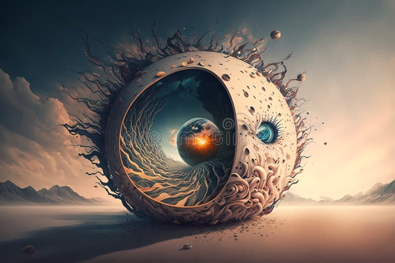 Circular Object with Light in Desert Landscape Abstract Art ...