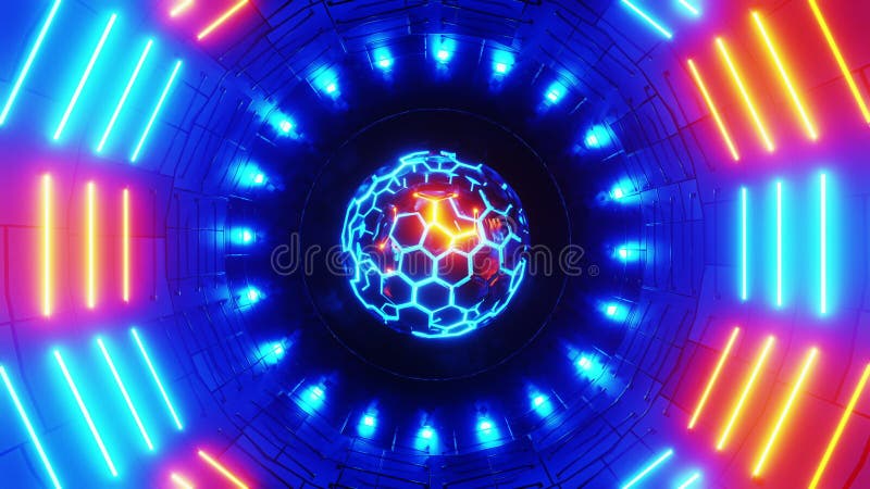 Circular Object with Neon Lights and Ball in the Middle of it. Loop ...