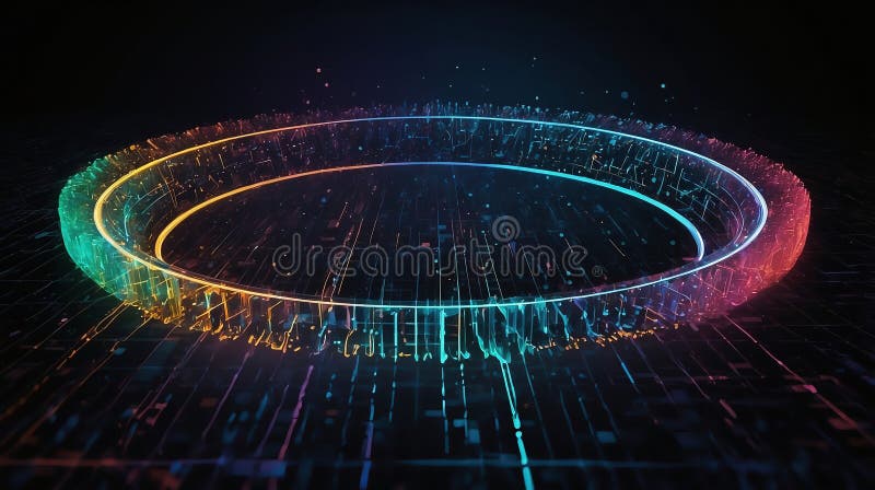 Circular Object with Neon Lights. Generative AI Stock Illustration ...