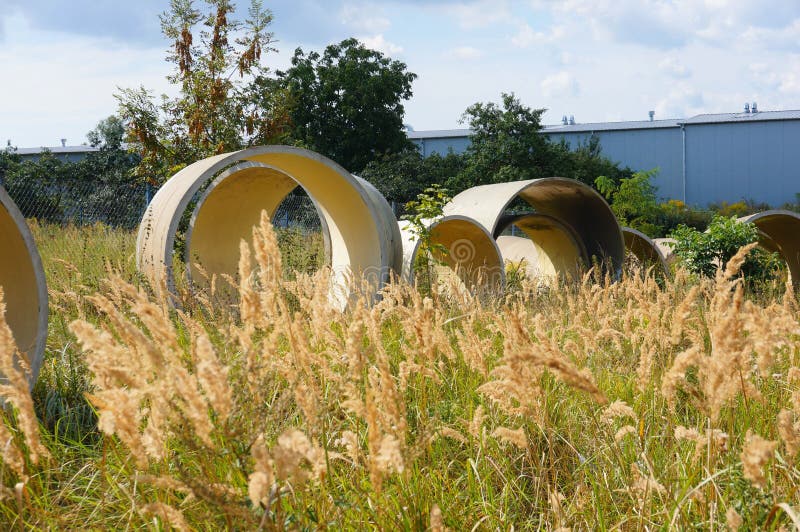 Circular Objects on a Field of Grass Surrounded by Trees Behind the ...