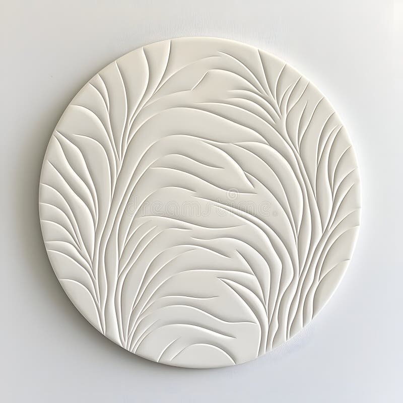 Circular Off White Relief Carving with Embossed Linear Pattern Stock ...