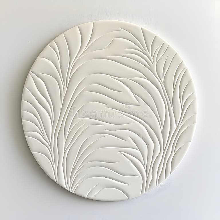 Circular Off White Relief Carving with Embossed Linear Pattern Stock ...