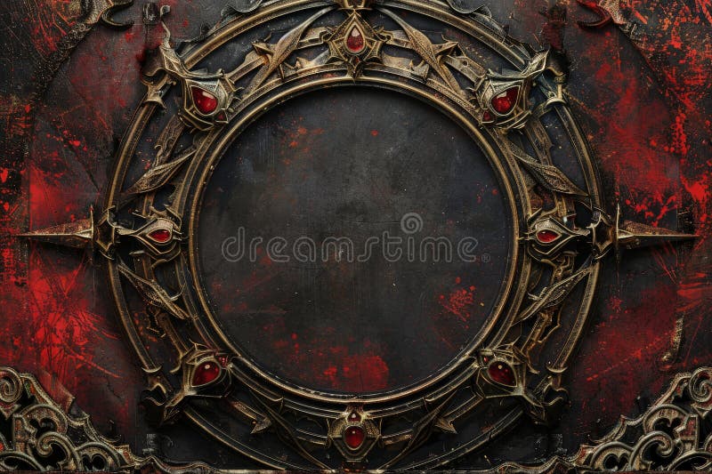 Ornate Gothic Magical Circle with Red Gemstones Stock Illustration ...