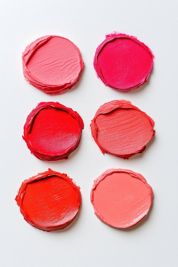 Circular Paint Samples in Various Shades of Red and Pink Arranged on ...