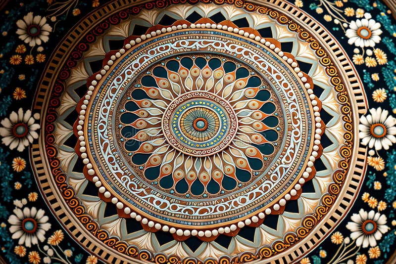 A Circular Painting with a Flower Design on it S Surface Stock ...