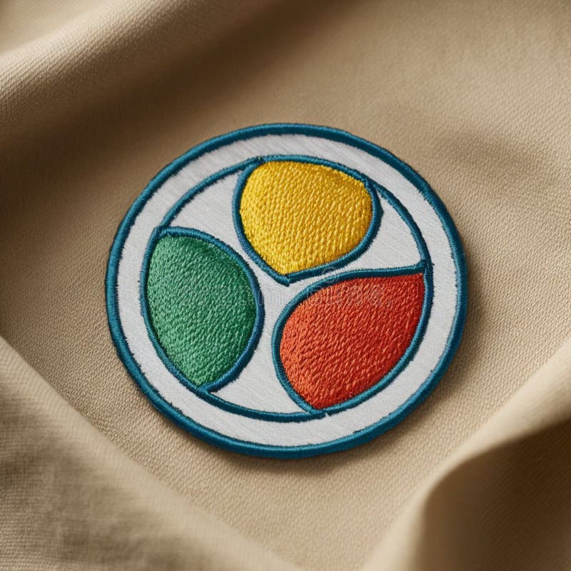 A Circular Patch or Embroidered Design with Three Colorful Sections ...