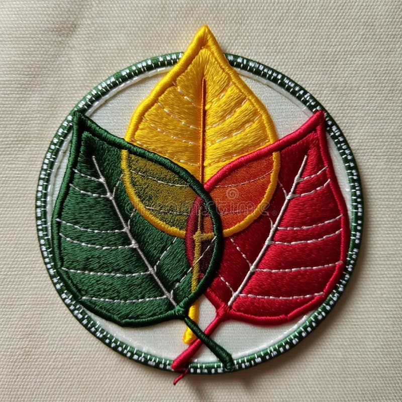 A Circular Patch with Three Overlapping Leaf Patterns in Green, Yellow ...