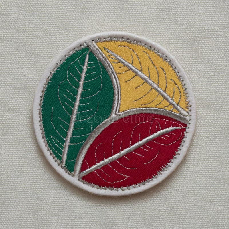 A Circular Patch with Three Overlapping Leaf Sewn Onto a Neutral Cream ...