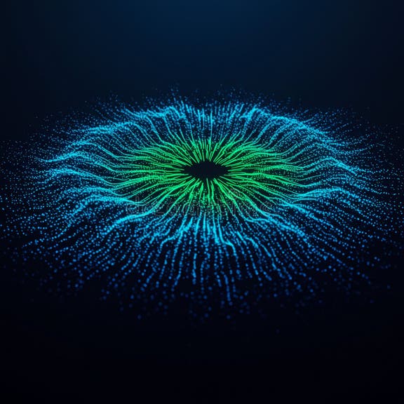 Circular Pattern of Blue and Green Particles Radiating from a Central ...