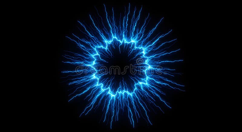Circular Burst of Blue Lightning on Black Background Stock Illustration ...