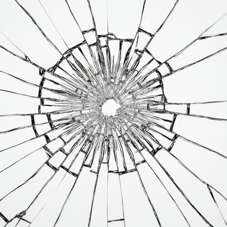 A Circular Pattern of Broken Glass Radiates from a Small Central Point ...