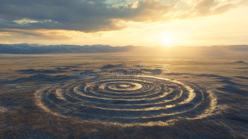 Circular Pattern in a Field at Sunset Stock Illustration - Illustration ...