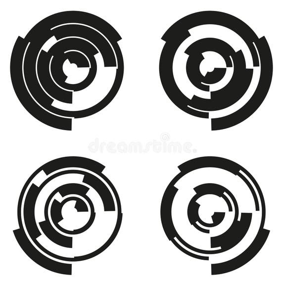 Circular Pattern Set. Abstract Ring Elements. Black Cycle Shapes ...