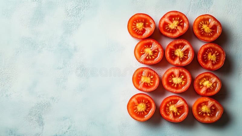 A Circular Pattern of Tomato Slices on a Light-colored Surface Stock ...