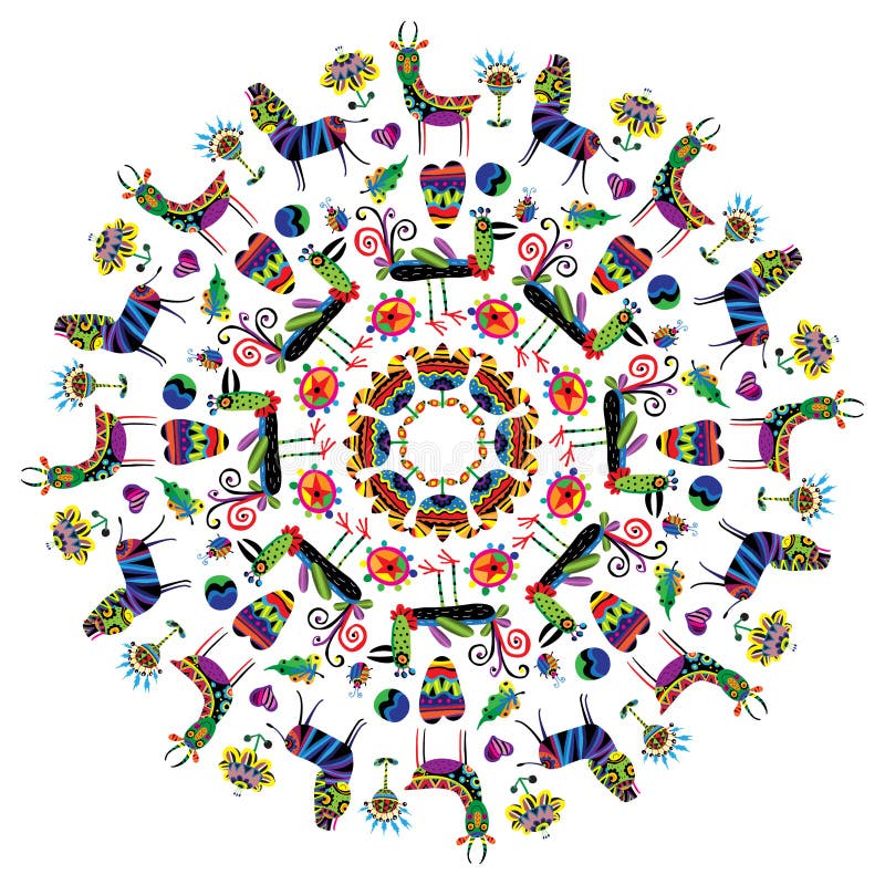 Circular Pattern with Vivid Animals. Stock Vector - Illustration of ...