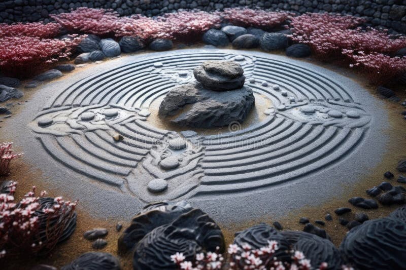 Circular Patterns Around Stones in a Zen Garden Stock Photo - Image of ...
