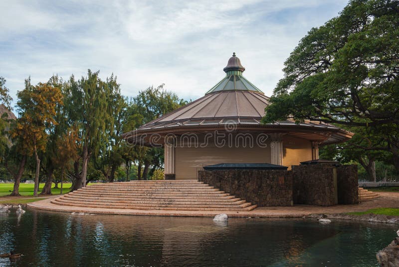Circular Pavilion with Conical Roof in a Tropical Park Setting Stock ...