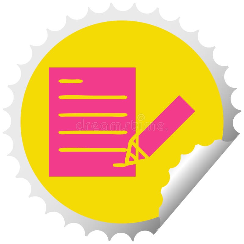 Circular Peeling Sticker Cartoon of Writing a Document Stock Vector ...