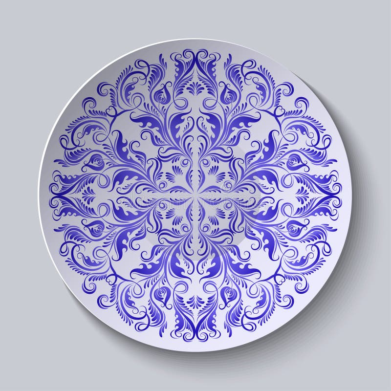 Circular Plate with Blue Ethnic Ornament. Stock Vector - Illustration ...