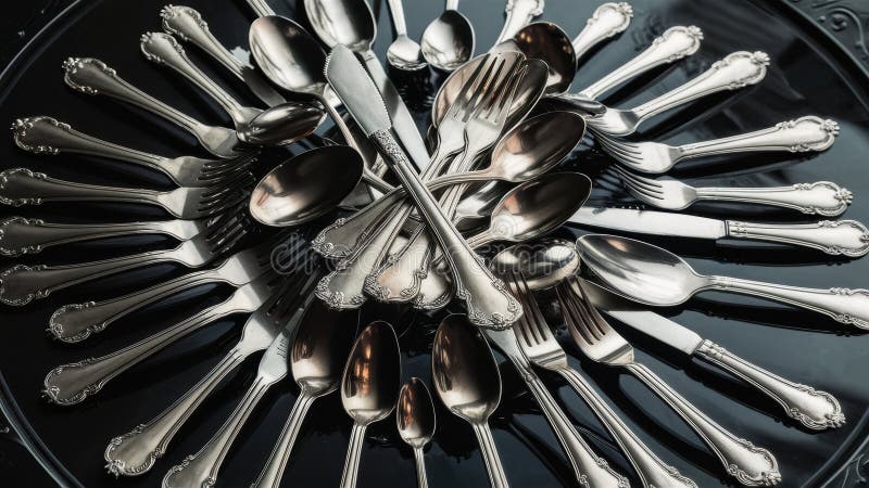 A Circular Plate with Silverware Arranged in a Circle, AI Stock Photo ...