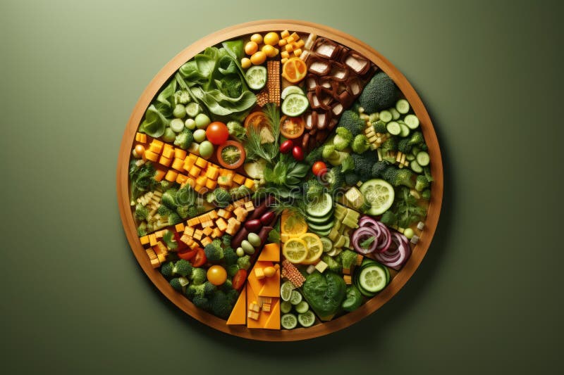 A Circular Plate with Various Types of Vegetables and Fruits, AI Stock ...