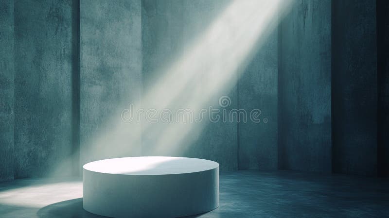 Soft Light Illuminates a Circular Platform in an Empty Gray Room ...