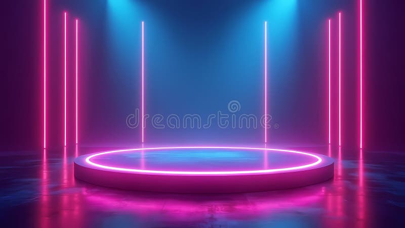 Circular Platform with High-Contrast Neon Beams Stock Illustration ...
