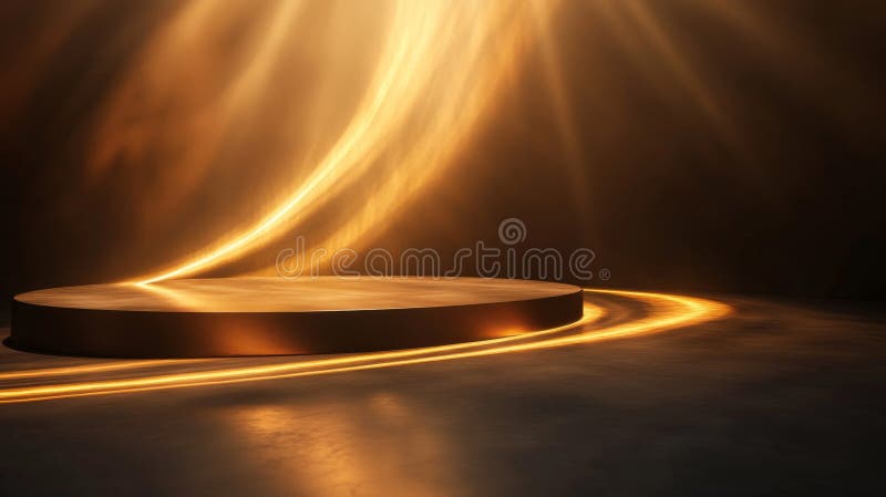 Circular Platform Illuminated by Golden Light Streaks Stock ...