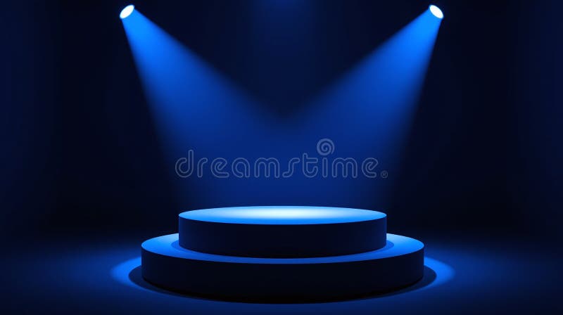 A Circular Platform Illuminated by Two Beams of Blue Light Stock ...