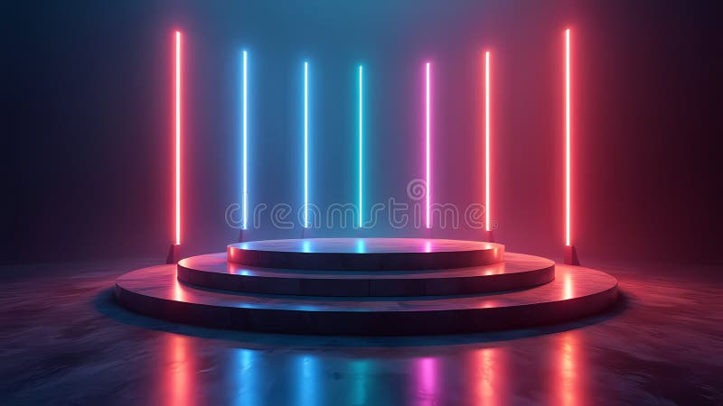 Circular Platform with Neon Outlines on Gradient Background Stock ...