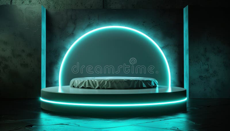 Modern Circular Platform Illuminated with Neon Lights in a Minimalist ...