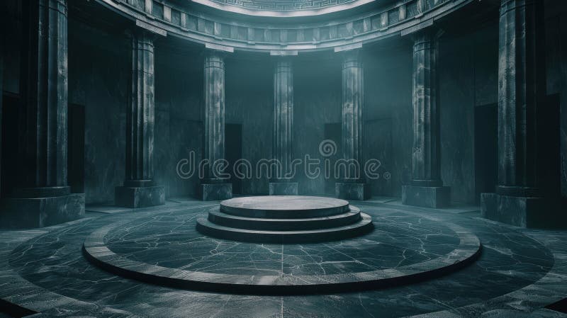 A Circular Platform Stands in the Center of a Room with Marble Columns ...