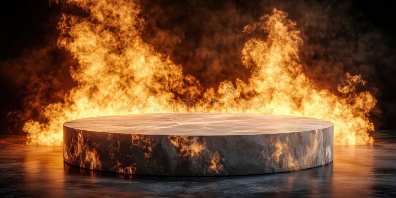 Circular Platform Surrounded Flames Smoke Creating Dramatic Visual ...