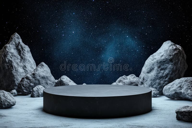 A Circular Platform Surrounded by Rocky Formations Under a Starry Night ...
