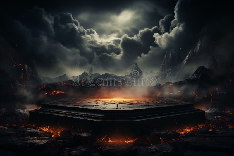 A Circular Podium Fire Pit with Smoke and Clouds Rising from it at ...