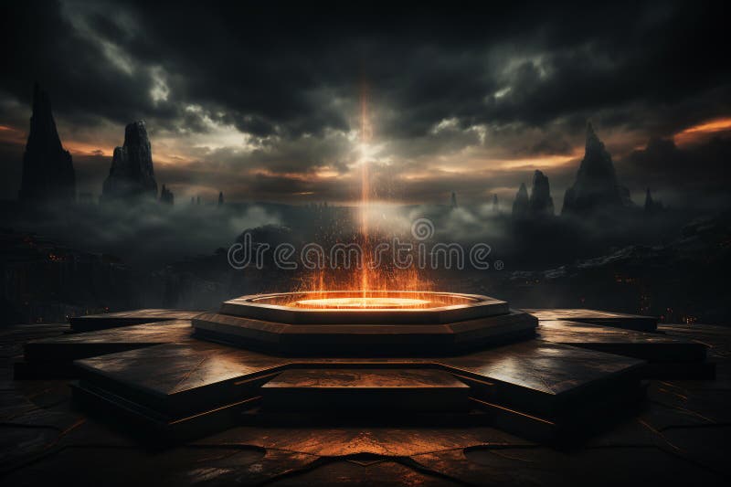 A Circular Podium Fire Pit with Smoke and Clouds Rising from it at ...