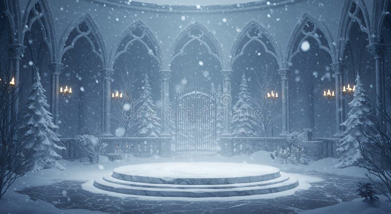 Circular Podium in a Snow Covered Gothic Hall Stock Illustration ...