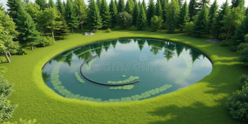 A Circular Pond Surrounded by Green Grass Stock Illustration ...