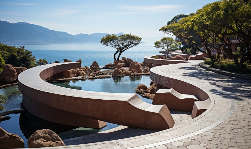 Circular Pool with Central Bench Stock Image - Image of public, area ...