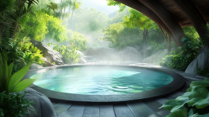 A Circular Pool Surrounded by Lush Vegetation and Trees in a Forest, AI ...