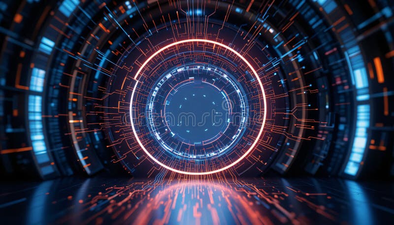 Circular Portal with Neon Glow Stock Illustration - Illustration of ...