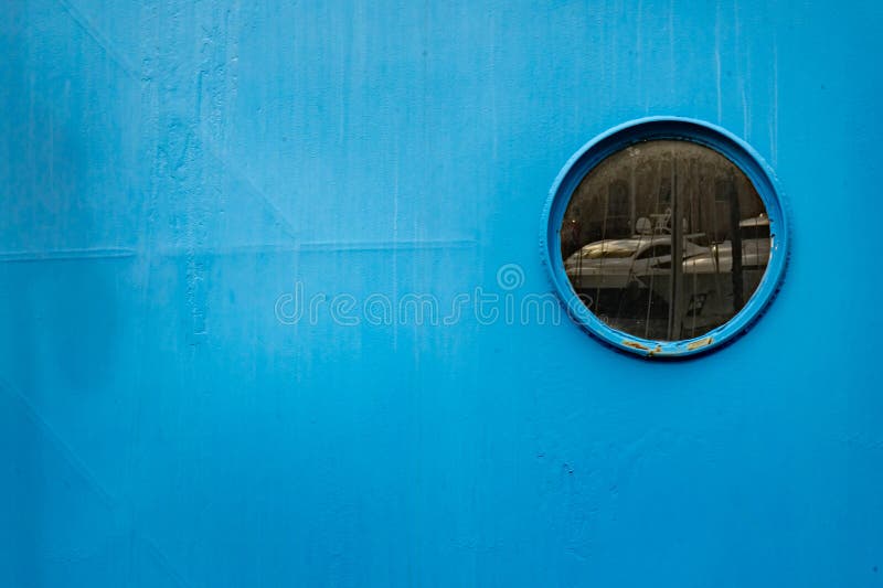Circular Porthole on the Blue Ship Side Stock Image - Image of element ...