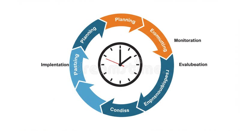 A Circular Process Diagram Surrounds a Clock at the Center. the Diagram ...