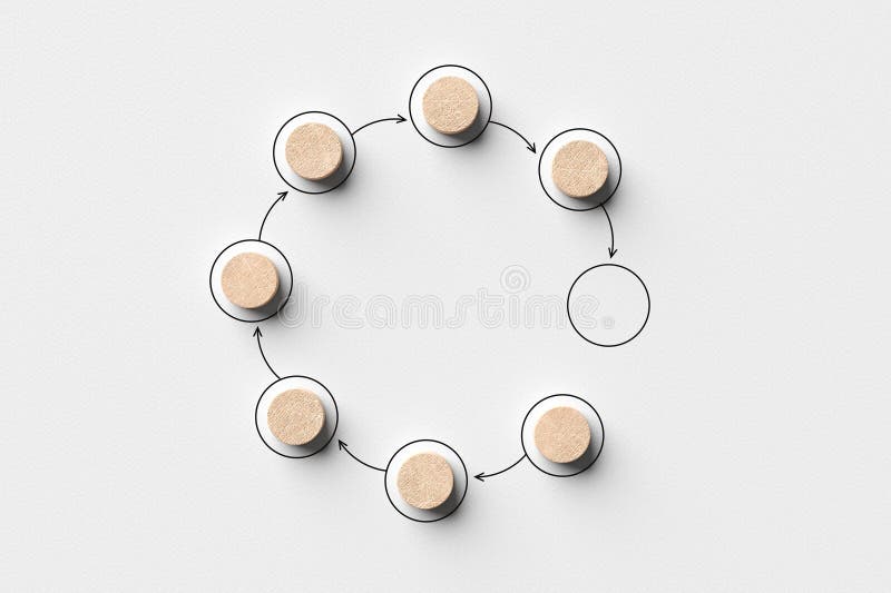 Circular Process Showing Progress with Wooden Pieces and Arrows Stock ...