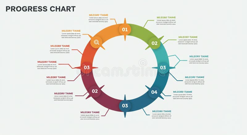 Circular Progress Chart with a Segmented, Multi-colored Ring Divided ...